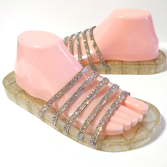 H2K | Shoes | H2k Womens Jelly Glitter Summer Slide Open Toe Rhinestone ...